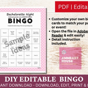 50 Editable Bingo Pastel Pink Template PDF, DIY Fillable Bingo Game ...