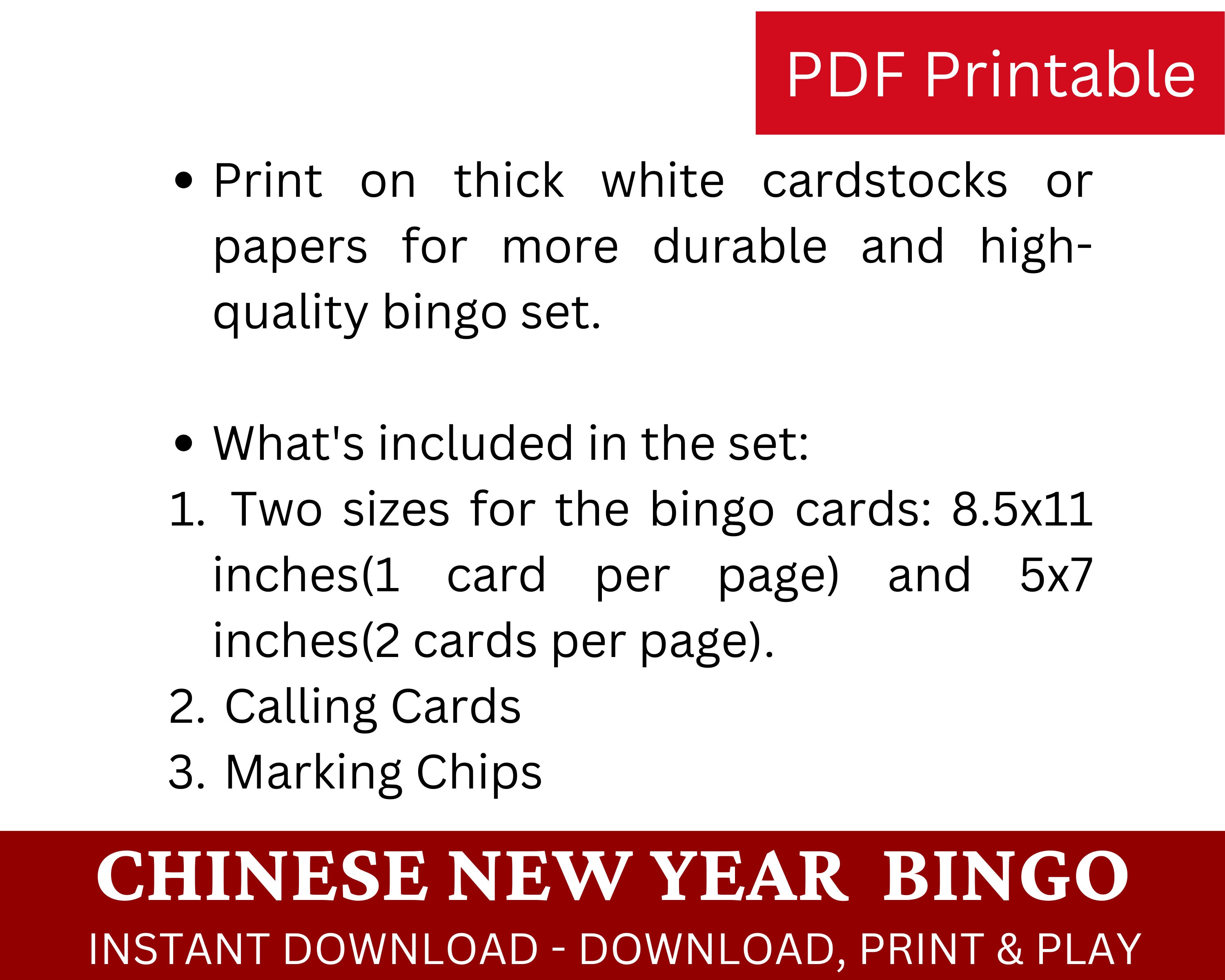 50 Chinese New Year Bingo Game Card, Lunar New Year Theme Party ...