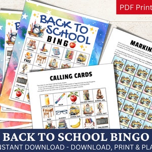 5 Back to School Watercolor Bingo Game, School First Day Activity ...