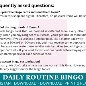 50 Daily Routine Bingo Game Card, Daily Chores Bingo, Self Care ...