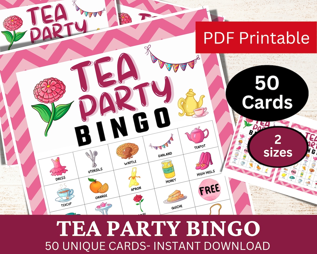 50 Tea Party Bingo Game Card, Fun Birthday Theme Party Activity, Garden ...