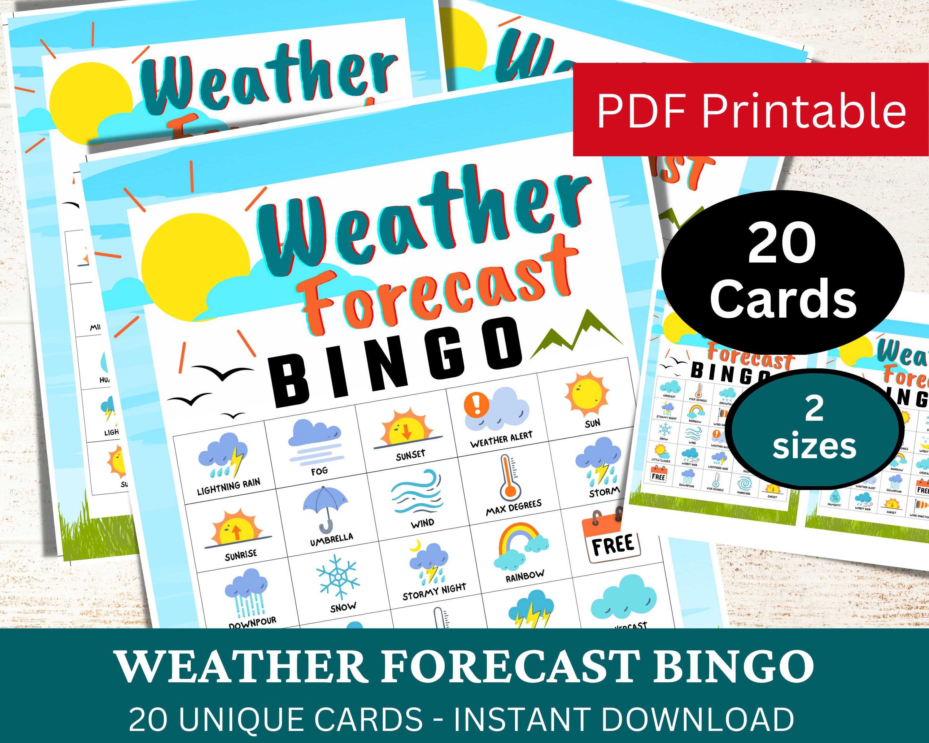 20 Weather Forecast Bingo Game Card, Meteorology Theme Activity, Fun ...