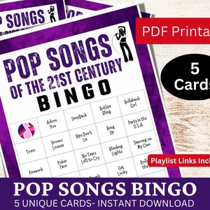 5 Pop Songs Bingo Game Cards, Pop Music Party Activity, Birthday Game ...