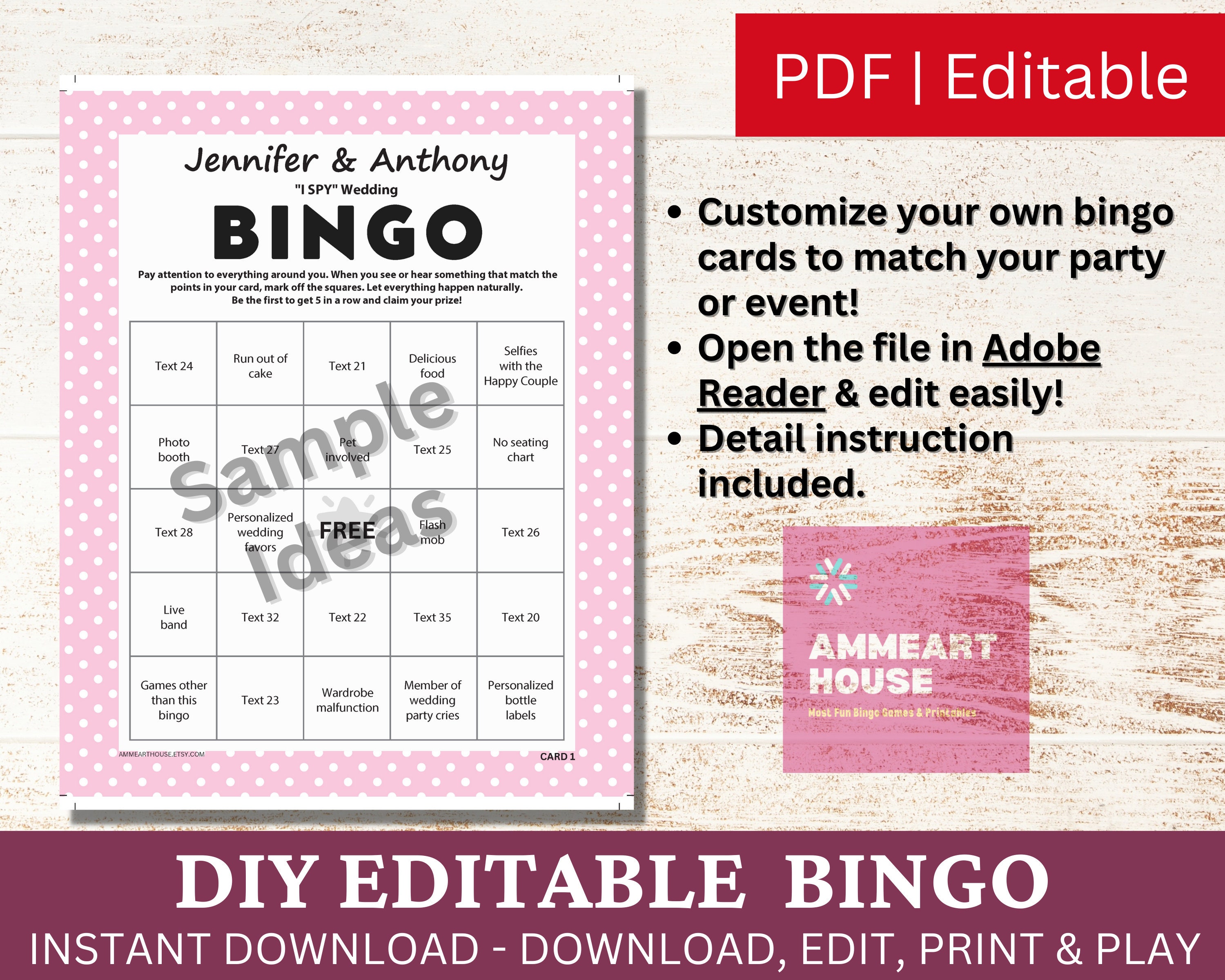 25 Editable Bingo Pastel Pink Template PDF DIY Fillable Bingo - Etsy