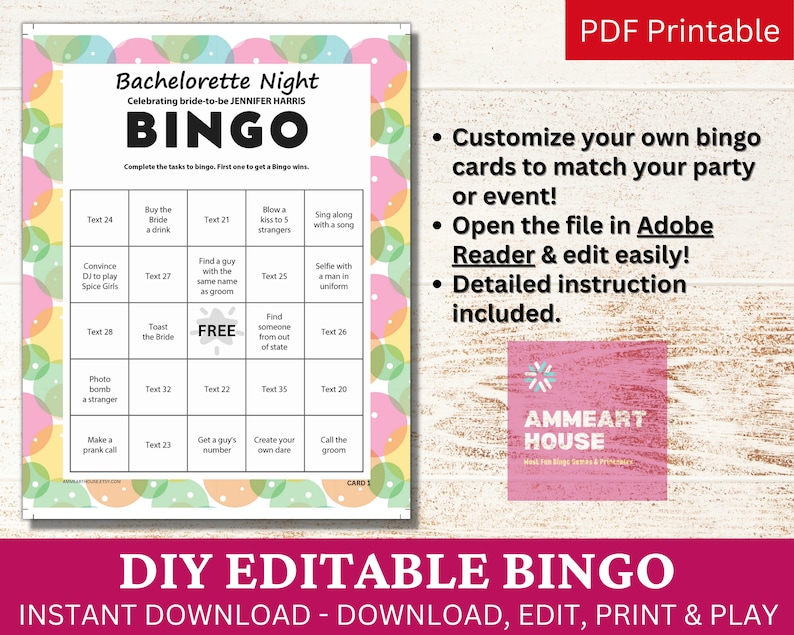100 Editable Bingo Colorful Pastel Themed Template PDF DIY - Etsy