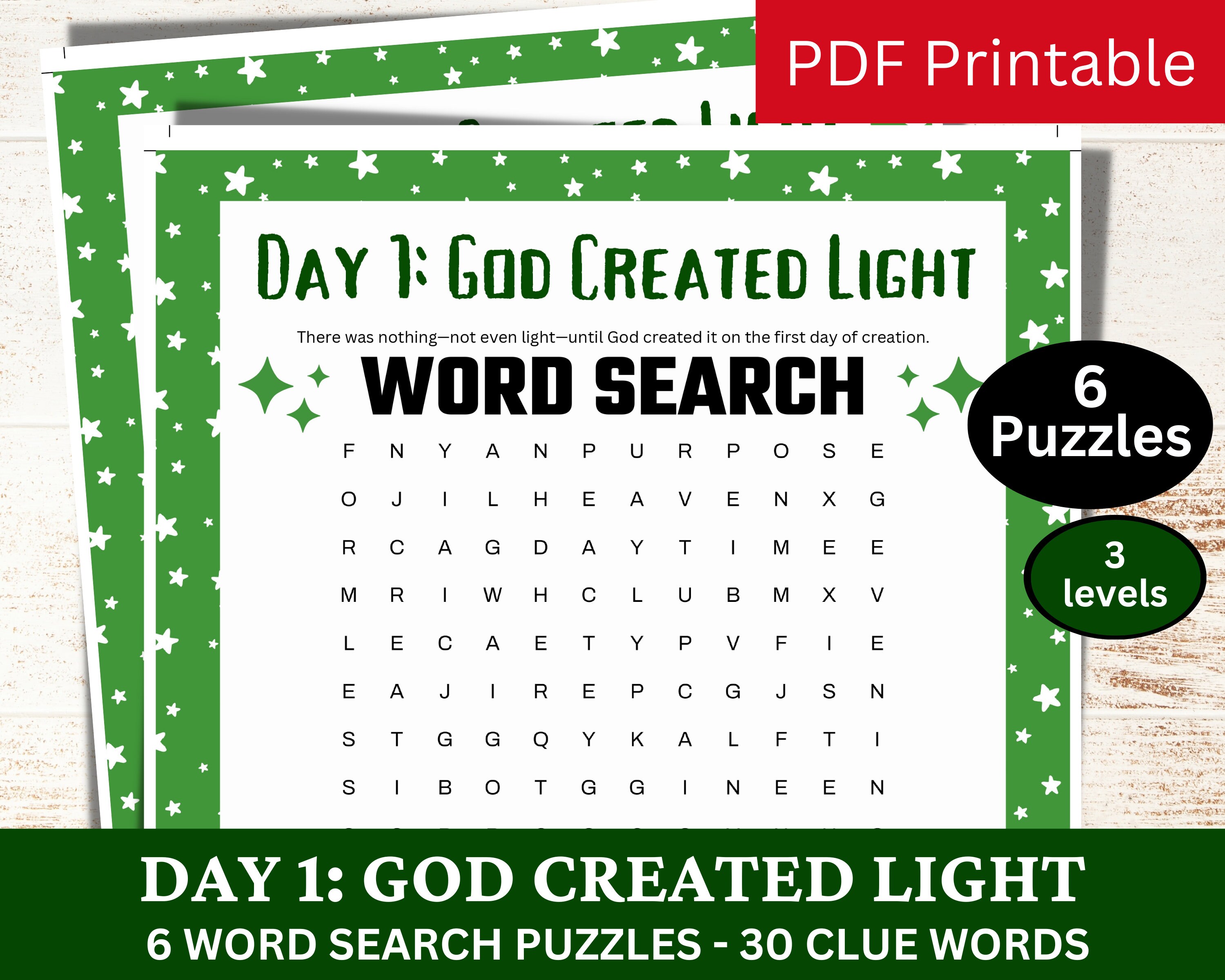 6 Bible Stories Themed Word Search Puzzle Games, Church Youth Activity ...