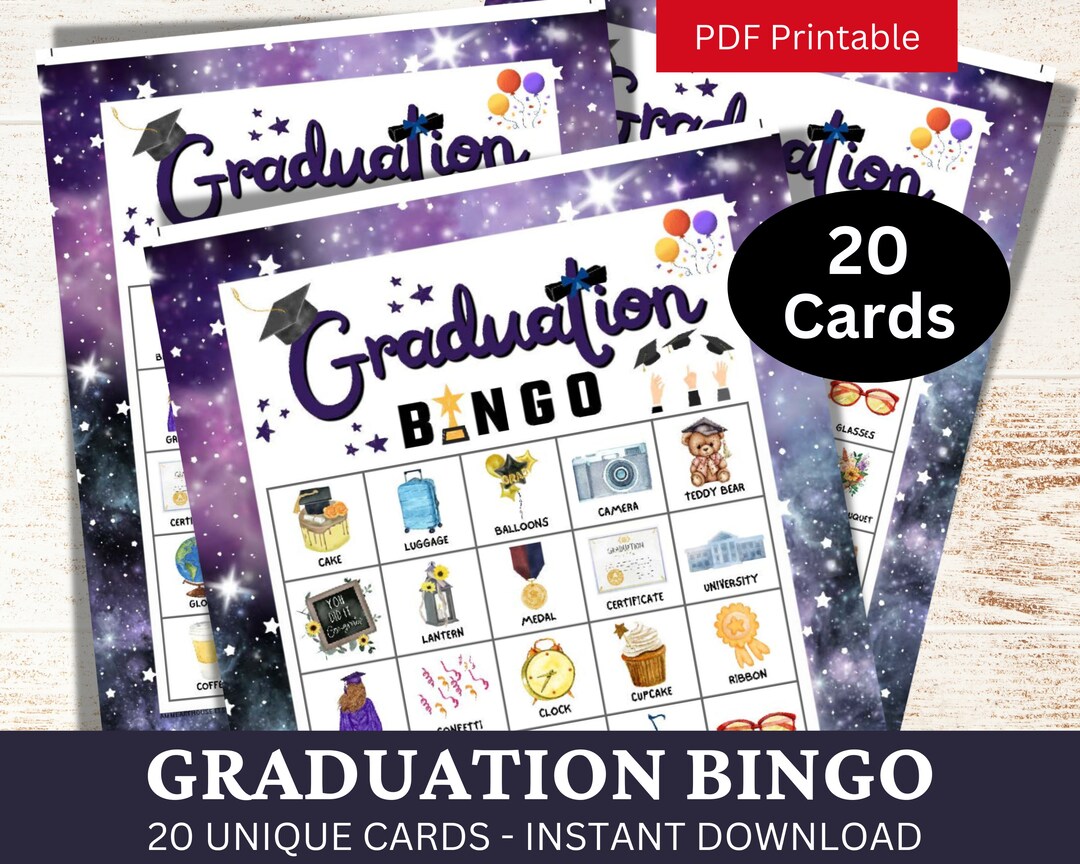 20 Graduation Bingo Game Card, Reunion Sleepover, Class of 2024 Themed ...