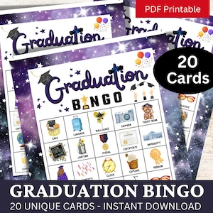 20 Graduation Bingo Game Card, Reunion Sleepover, Class of 2024 Themed ...