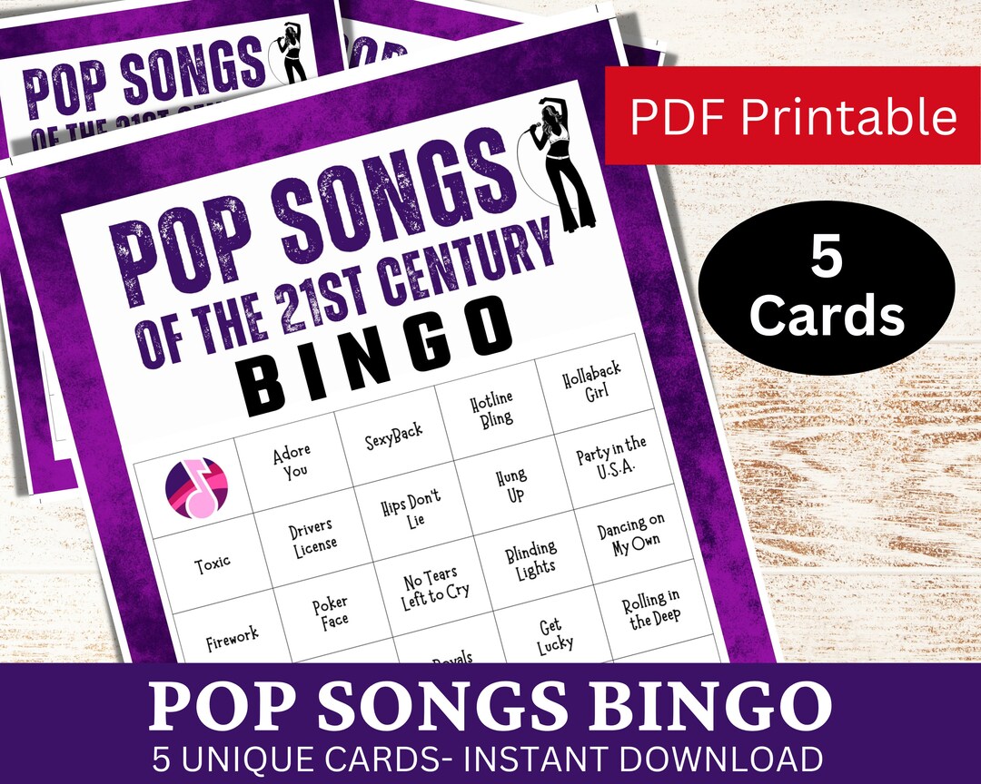 5 Pop Songs Bingo Game Cards Pop Music Party Activity - Etsy