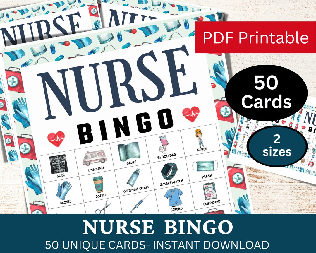 50 Nurse Bingo Game Card, Medical Theme Party Activity, PDF Game ...