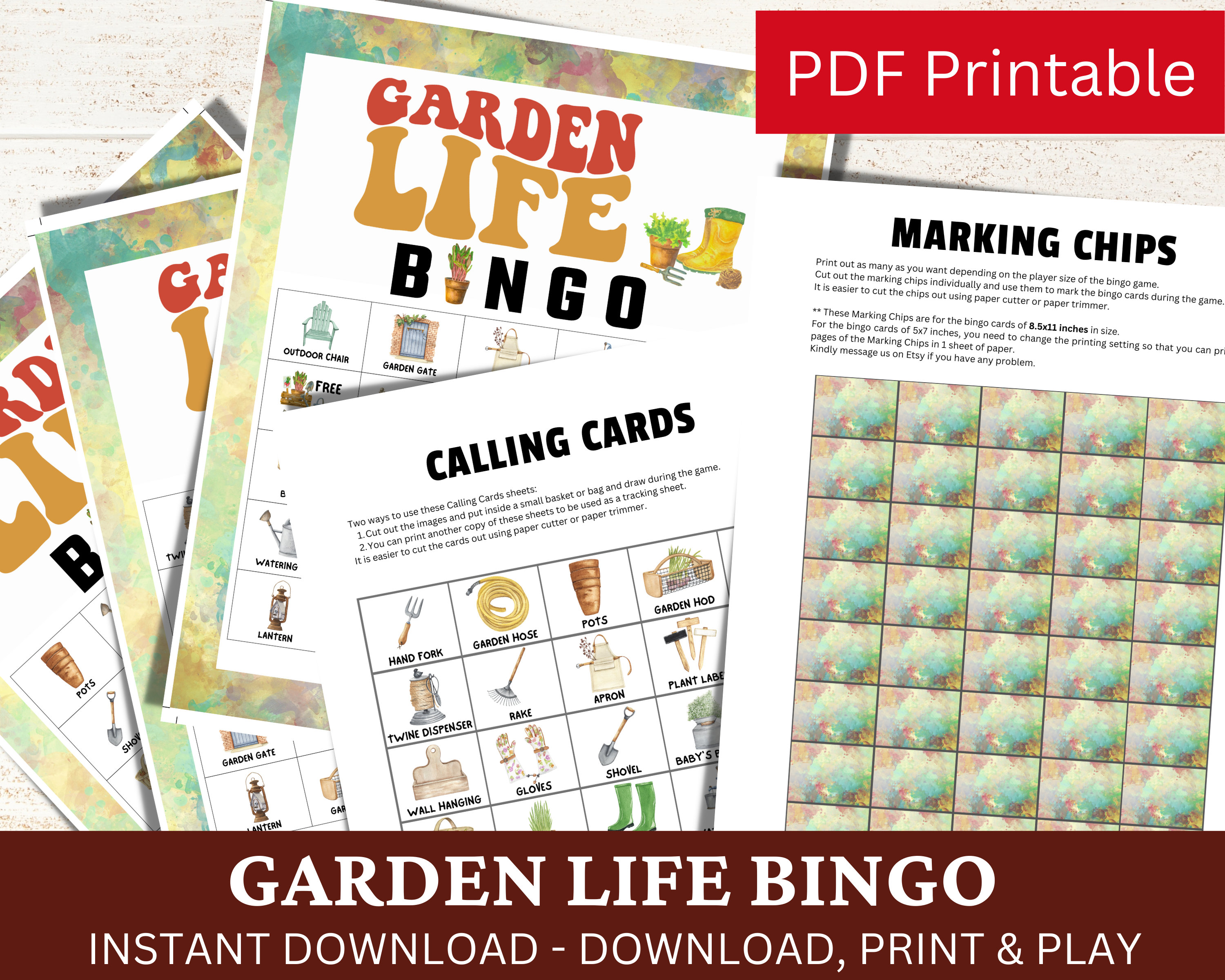 100 Garden Life Bingo Game Card, Gardening Tool Theme Activity ...