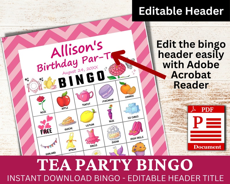 Editable Header Tea Party Bingo Garden Tea Time Game - Etsy