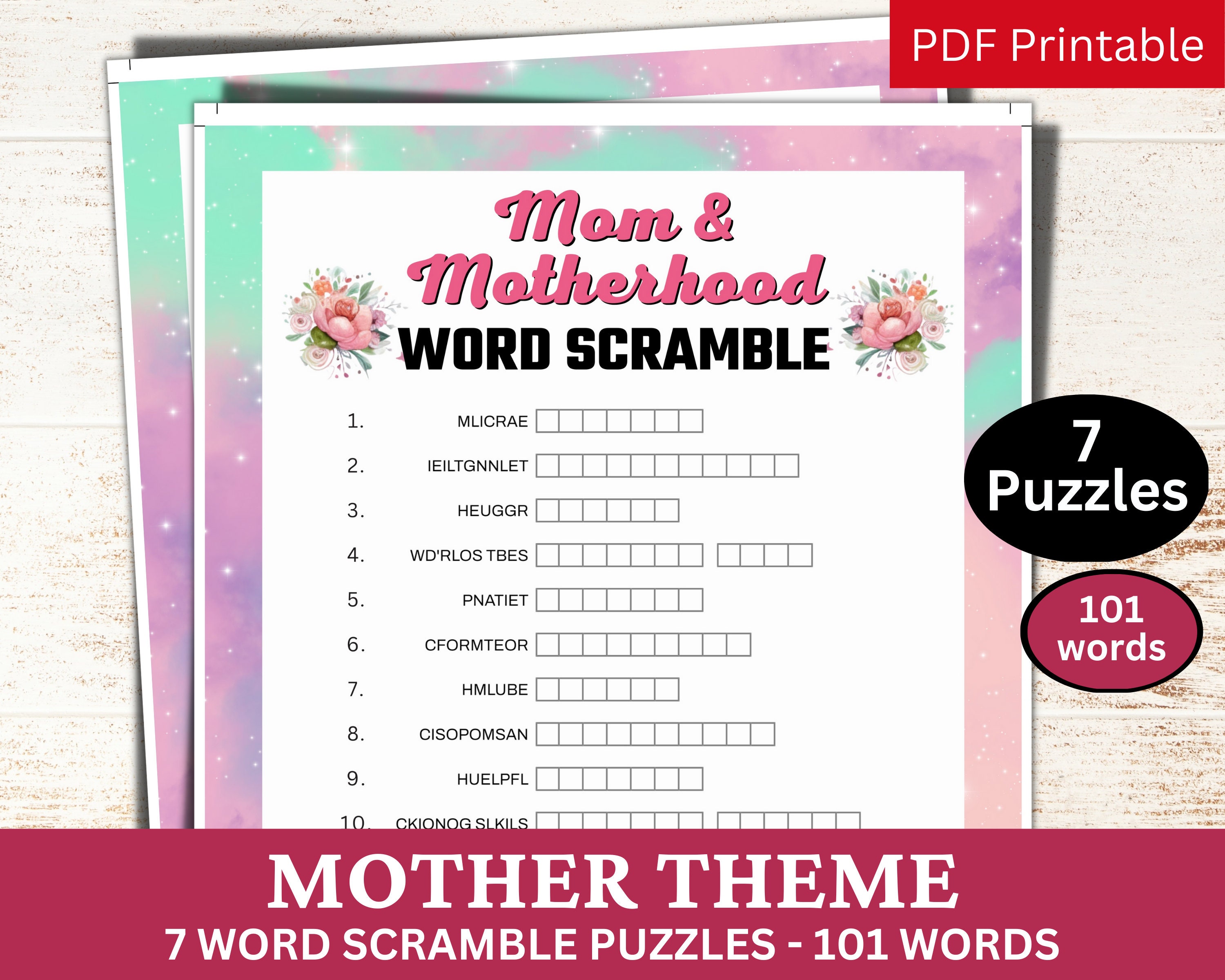 15 Mom Word Scramble Puzzle Game, Motherhood Theme Activity Printable ...