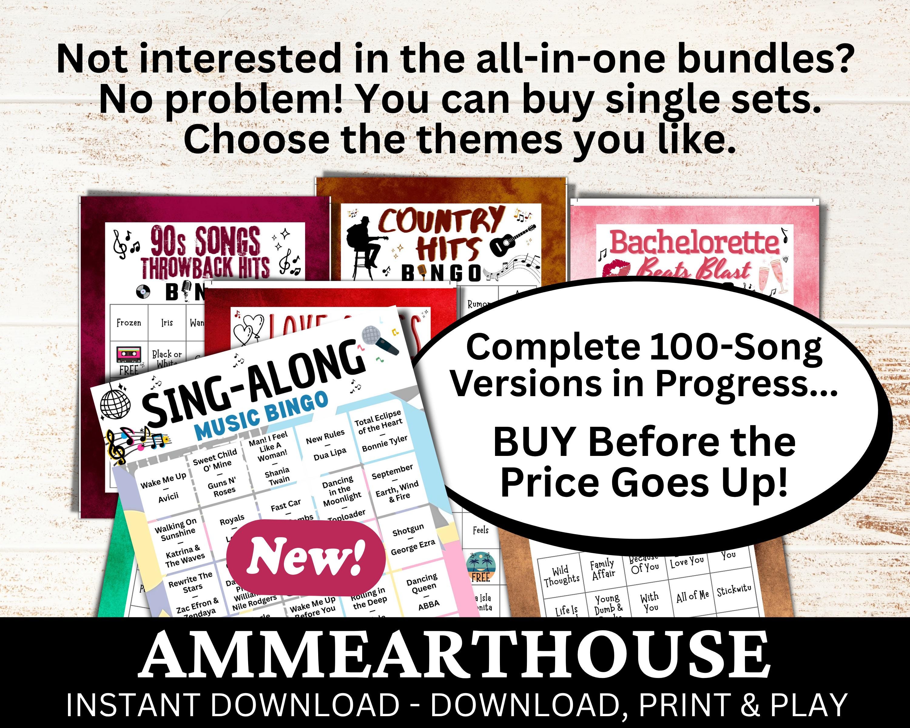 Music Bingo Sets Bundle - 100 Unique Bingo Cards ALL Past and Future ...