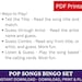 5 Pop Songs Bingo Game Cards, Pop Music Party Activity, Birthday Game ...
