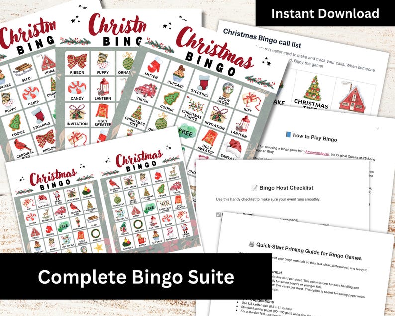 Christmas Holiday Season Bingo Bundle, 200 Cards, 12 Sets Printable ...