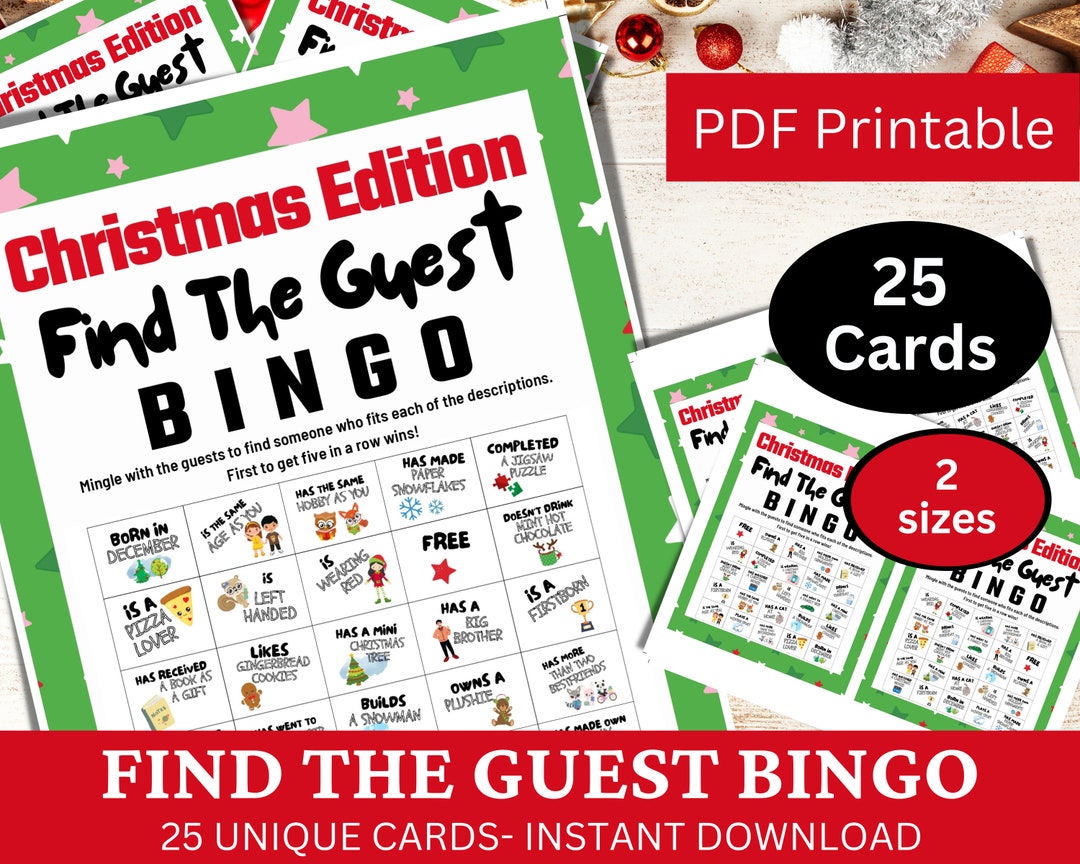 25 Christmas Find the Guest Bingo Game Card for Adult Kid, Fun Holiday ...