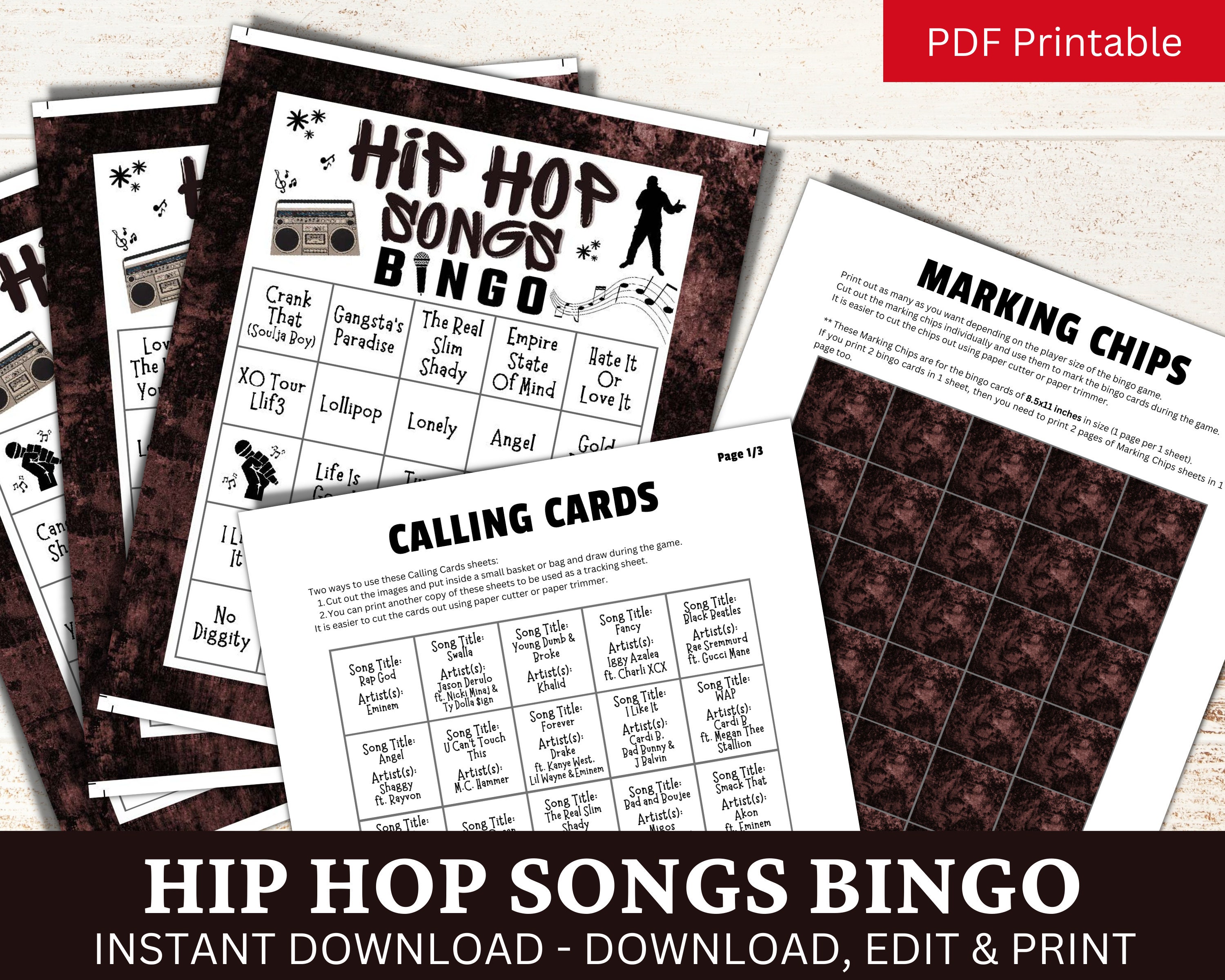 Hip Hop Songs Bingo Game 100 Card Rap Music Party Activity - Etsy