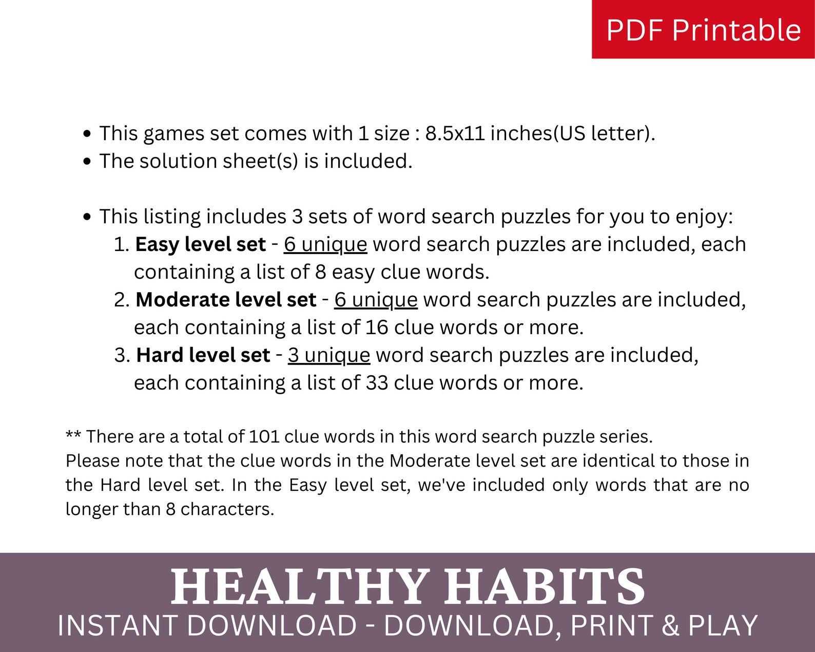 15 Healthy Habits Word Search Puzzle Game, Good Practice Activity, Self ...