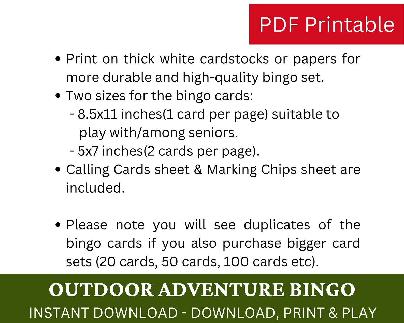 50 Outdoor Adventure Bingo Game Cards Camping Theme Activity - Etsy