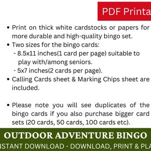 50 Outdoor Adventure Bingo Game Cards, Camping Theme Activity, Summer ...