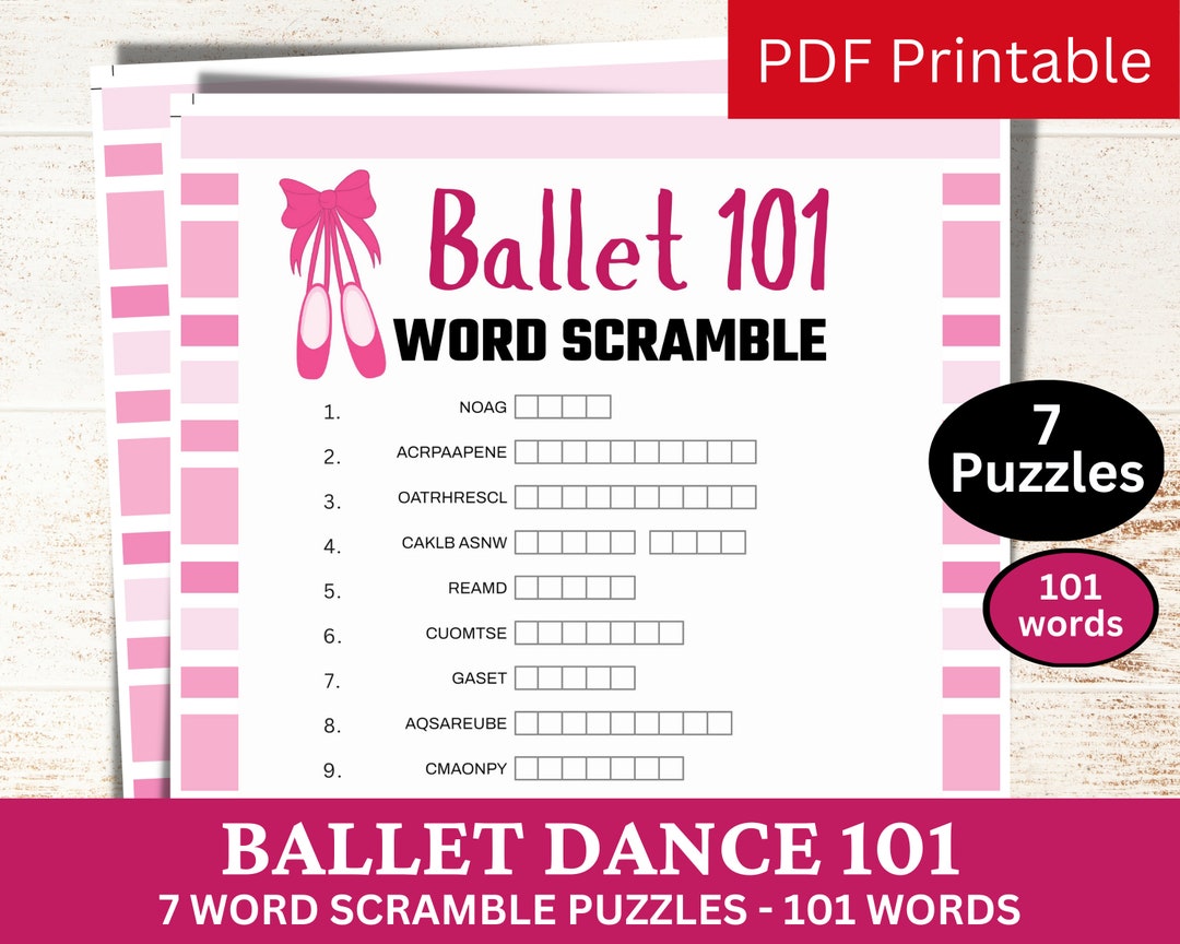 7 Ballet Dance Themed Word Scramble Puzzle Games, Ballerina Club Lesson ...