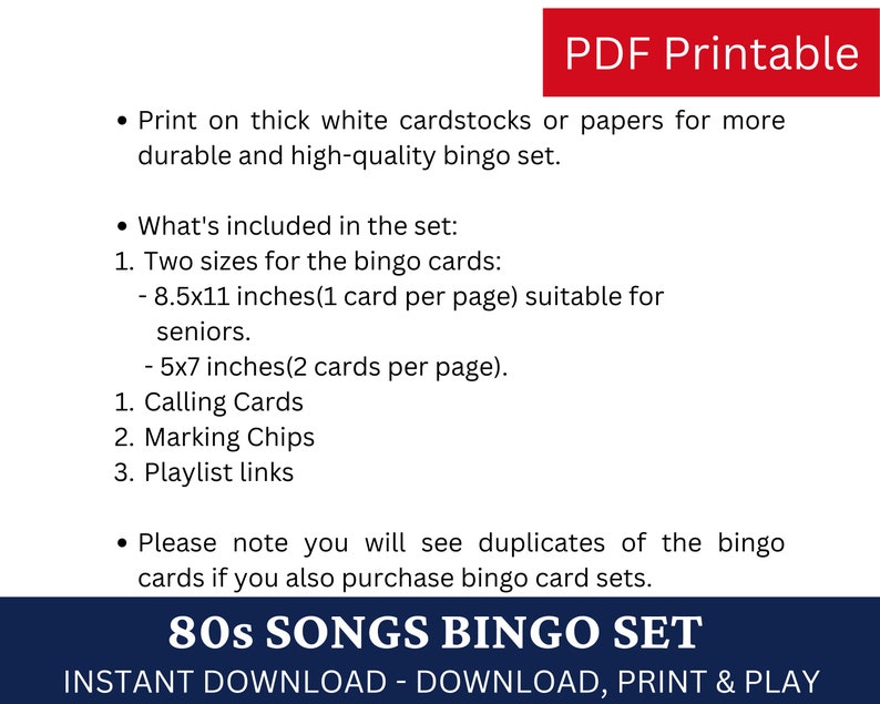 Classic 80s Songs Bingo Game 50 Cards Timeless Music Party - Etsy