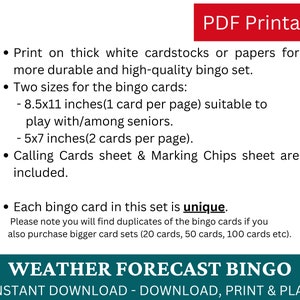 20 Weather Forecast Bingo Game Card, Meteorology Theme Activity, Fun ...