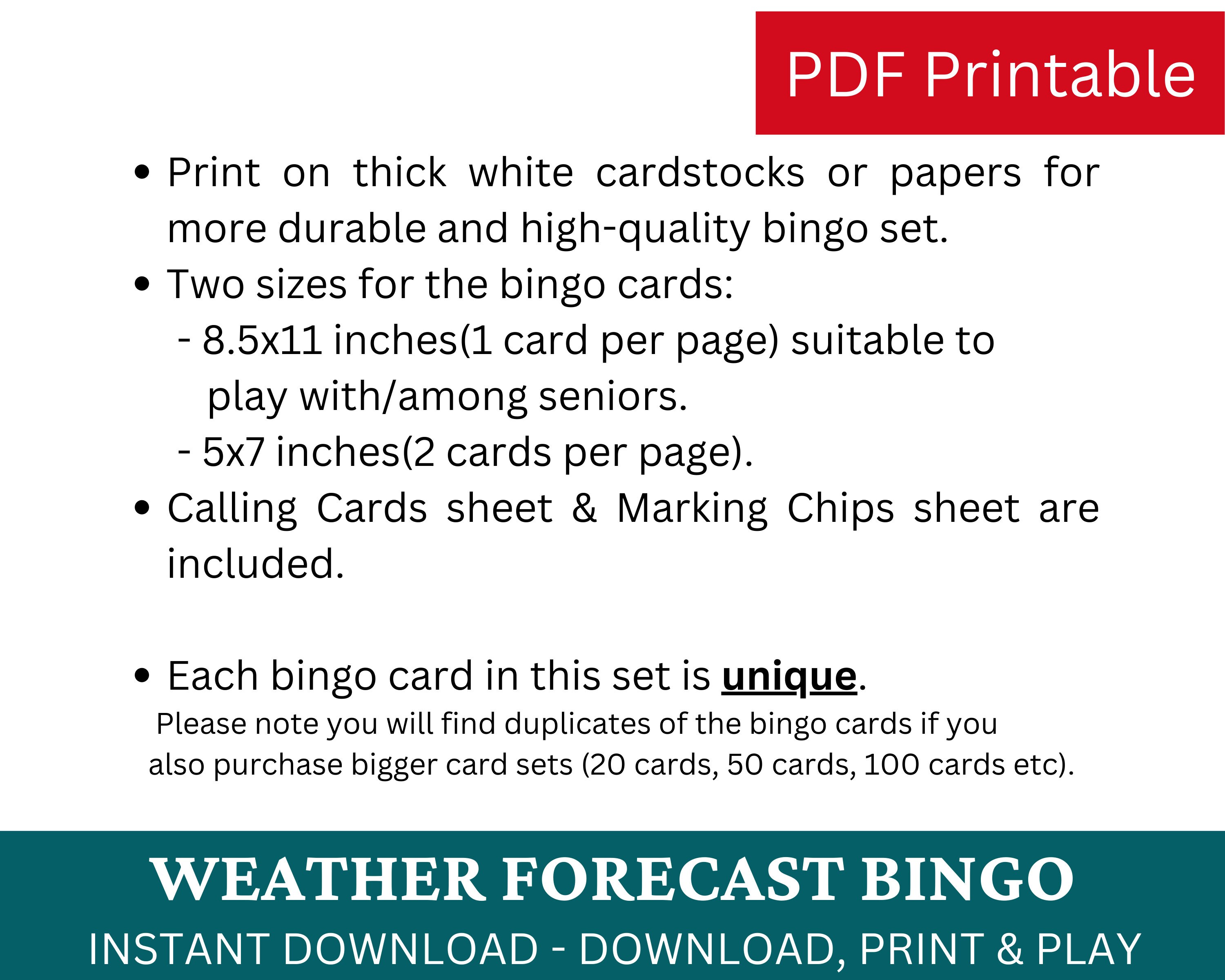 20 Weather Forecast Bingo Game Card, Meteorology Theme Activity, Fun ...