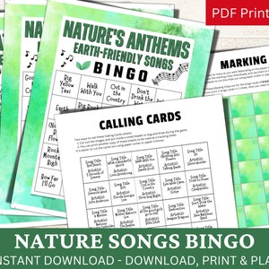 Nature Songs Bingo Game 50 Card Earth Day Anthems Music - Etsy