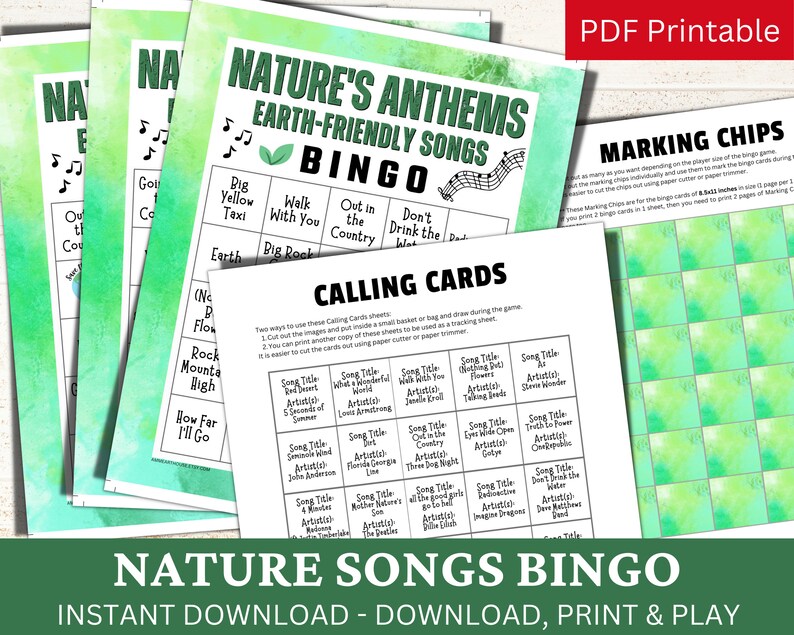 Nature Songs Bingo Game 50 Card Earth Day Anthems Music - Etsy