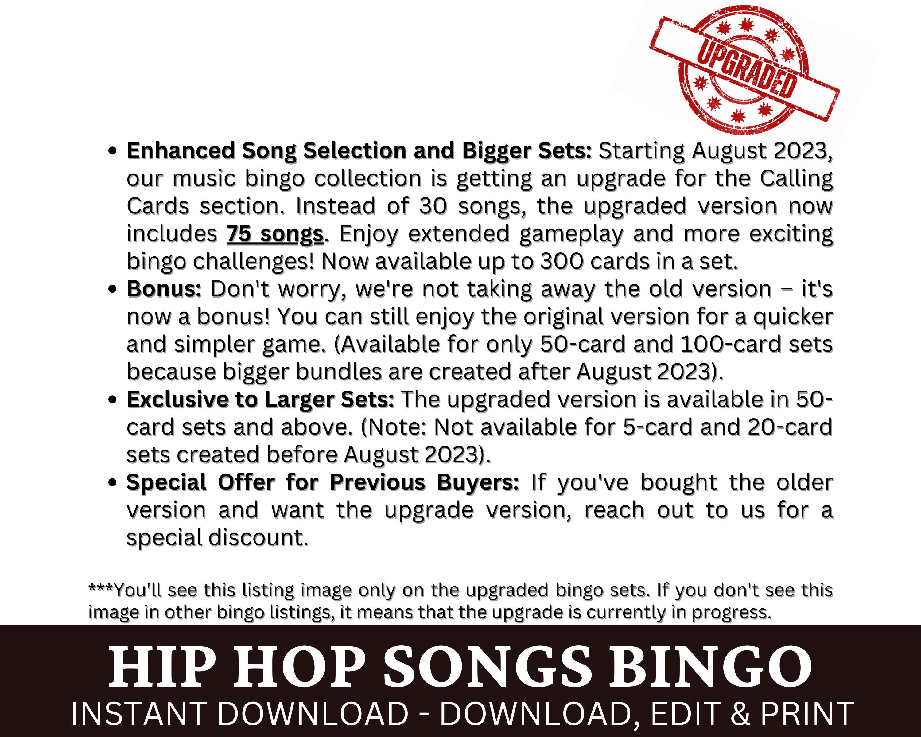 Hip Hop Songs Bingo Game 100 Card, Rap Music Party Activity, Family ...