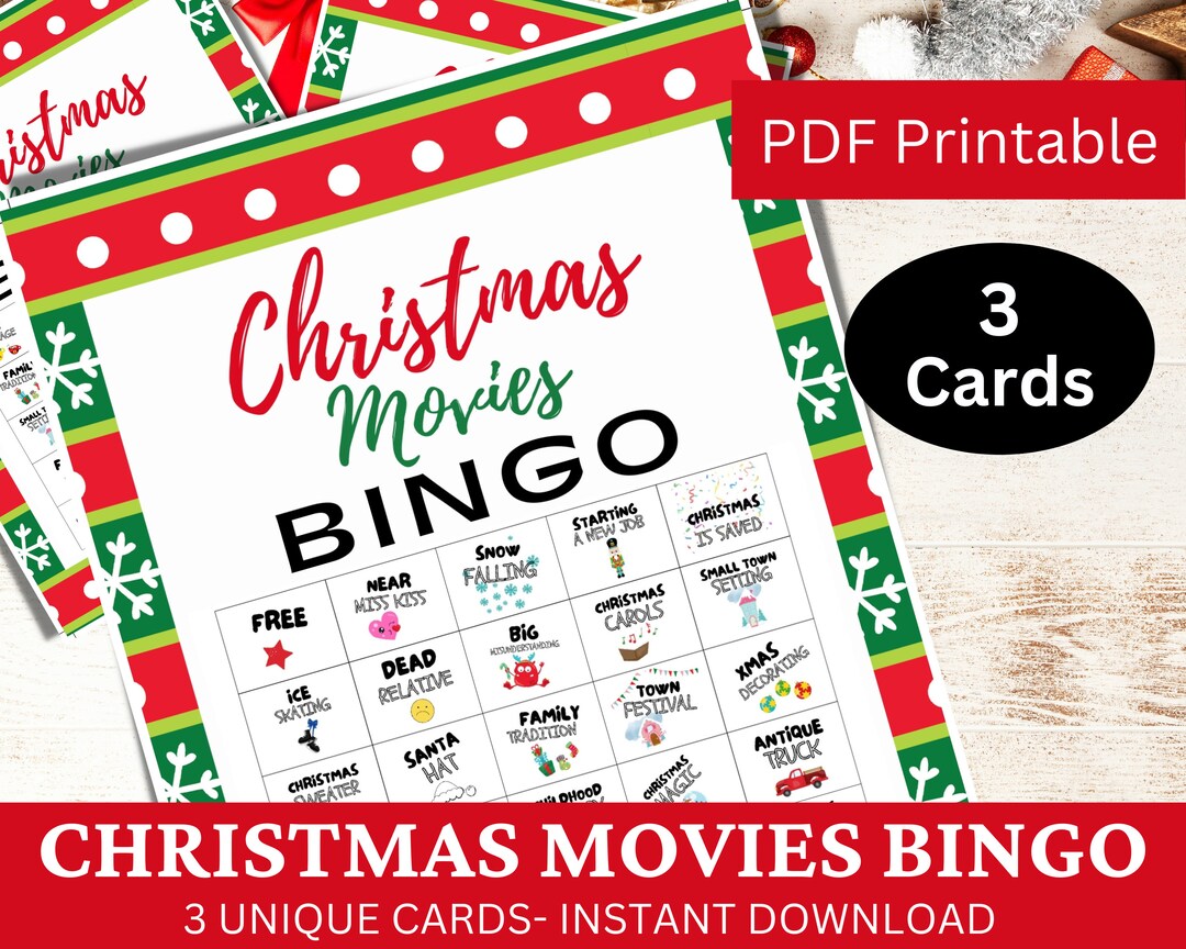 3 Christmas Movies Bingo Game Cards, Fun Holiday Party Activity, Winter ...