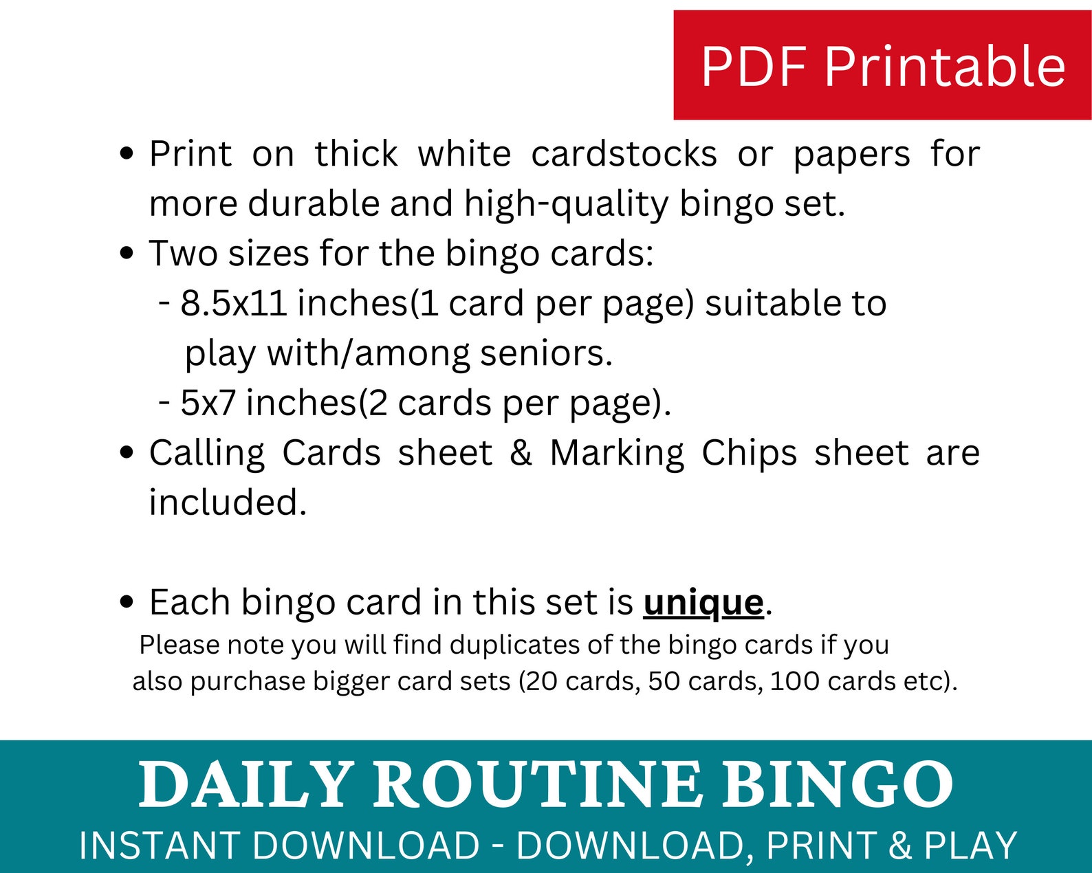 50 Daily Routine Bingo Game Card, Daily Chores Bingo, Self Care ...