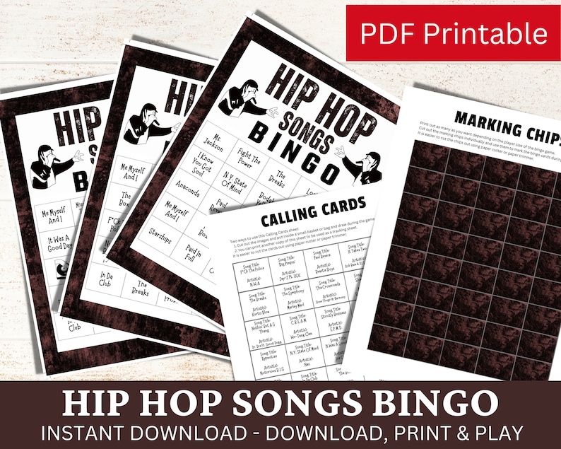 Hip Hop Songs Bingo Game 50 Cards Rap Music Party Activity - Etsy