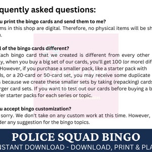50 Police Squad Bingo Game Card, Police Party Theme Activity, Fun ...