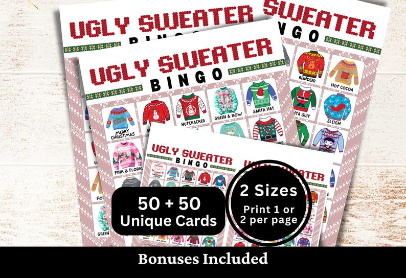 Ugly Christmas Sweater Bingo, 50 Cards, Printable Winter Game PDF ...