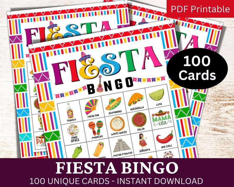 100 Cinco De Mayo Bingo Game Card, Themed Activity, Mexican Bingo for ...