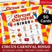 50 Circus Carnival Bingo Game, Family Birthday Party Activity, Road ...
