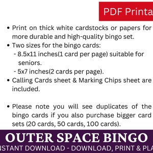 50 Outer Space Bingo Game Card, Fun Solar System Theme Party Activity ...