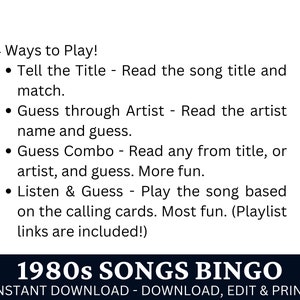 Classic 80s Songs Bingo Game 50 Cards, Timeless Music Party Activity ...