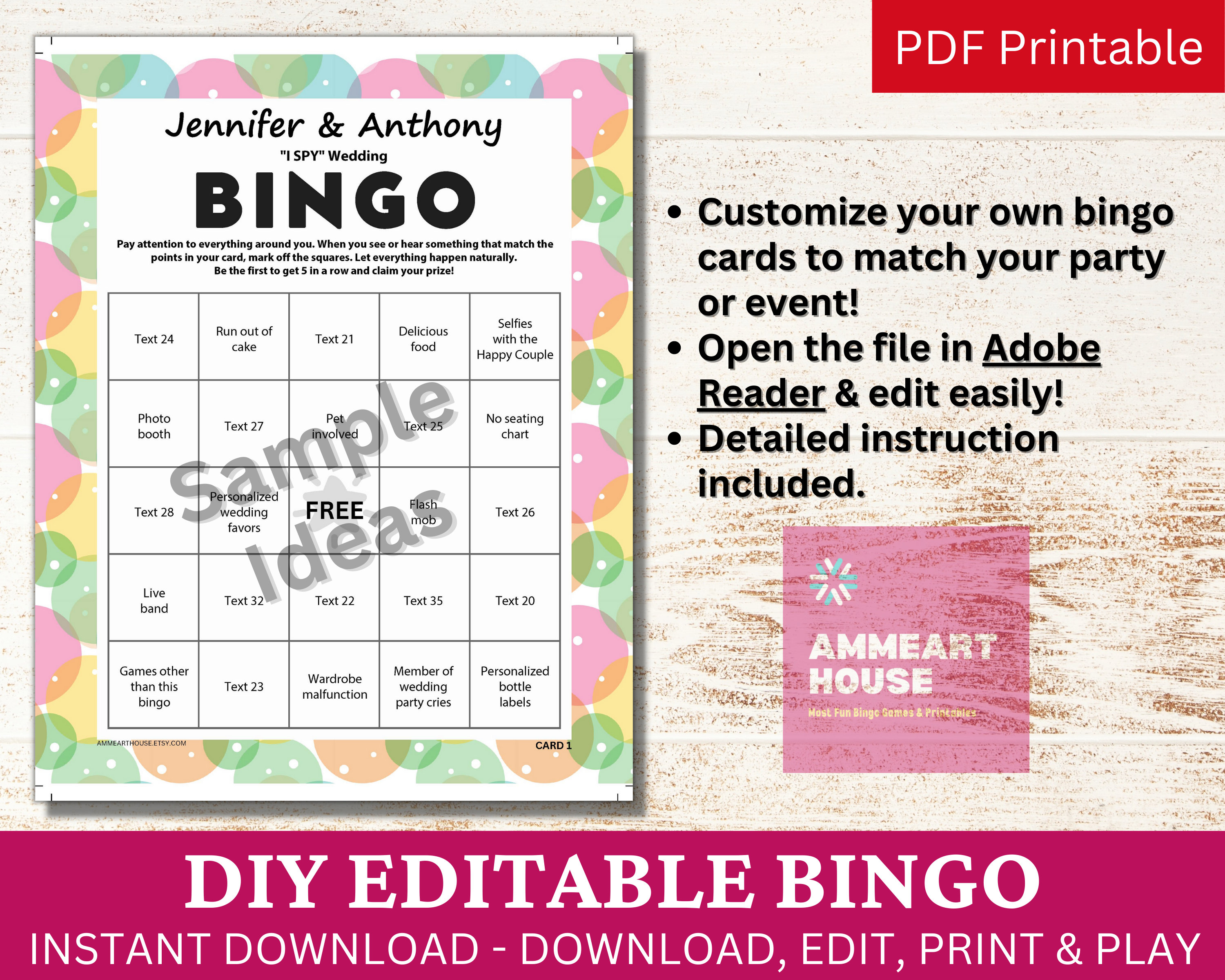 100 Editable Bingo Colorful Pastel Themed Template PDF DIY - Etsy