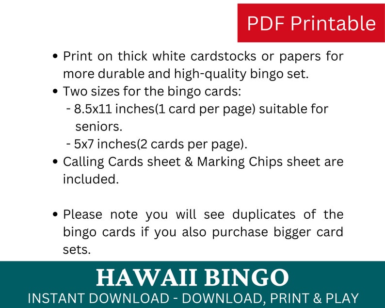 50 Hawaii Bingo Game Card Fun Travel Theme Birthday Activity - Etsy