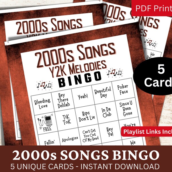 5 Pop Songs Bingo Game Cards, Pop Music Party Activity, Birthday Game ...