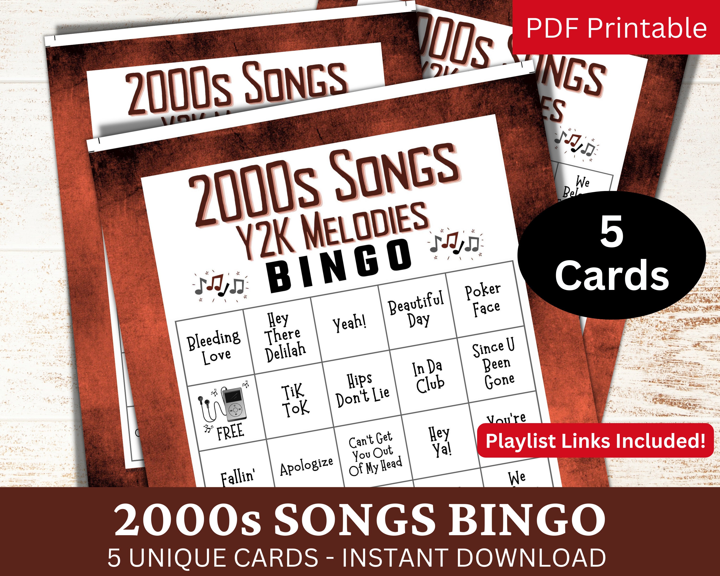 5 2000s Songs Bingo Game, Y2K Family Reunion Party Night, Throwback ...