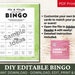 50 Editable Bingo Watercolor Green Template PDF, DIY Fillable Game ...