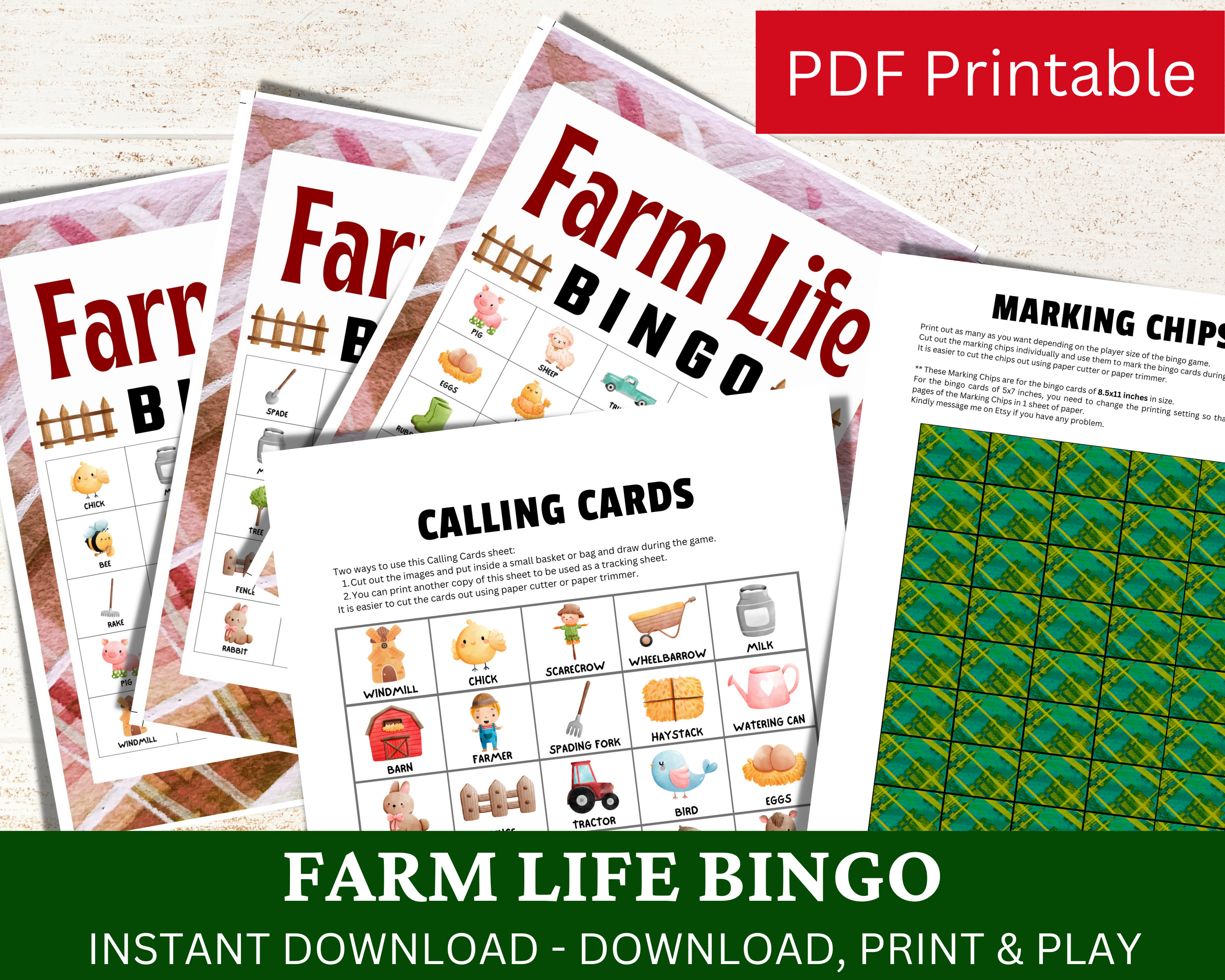 100 Farm Life Bingo Game Card, Barnyard Theme Party Activity, PDF Game ...