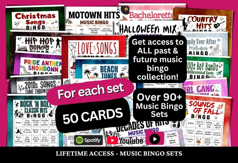 Music Bingo Sets Bundle - 50 Unique Bingo Cards, ALL Past and Future ...