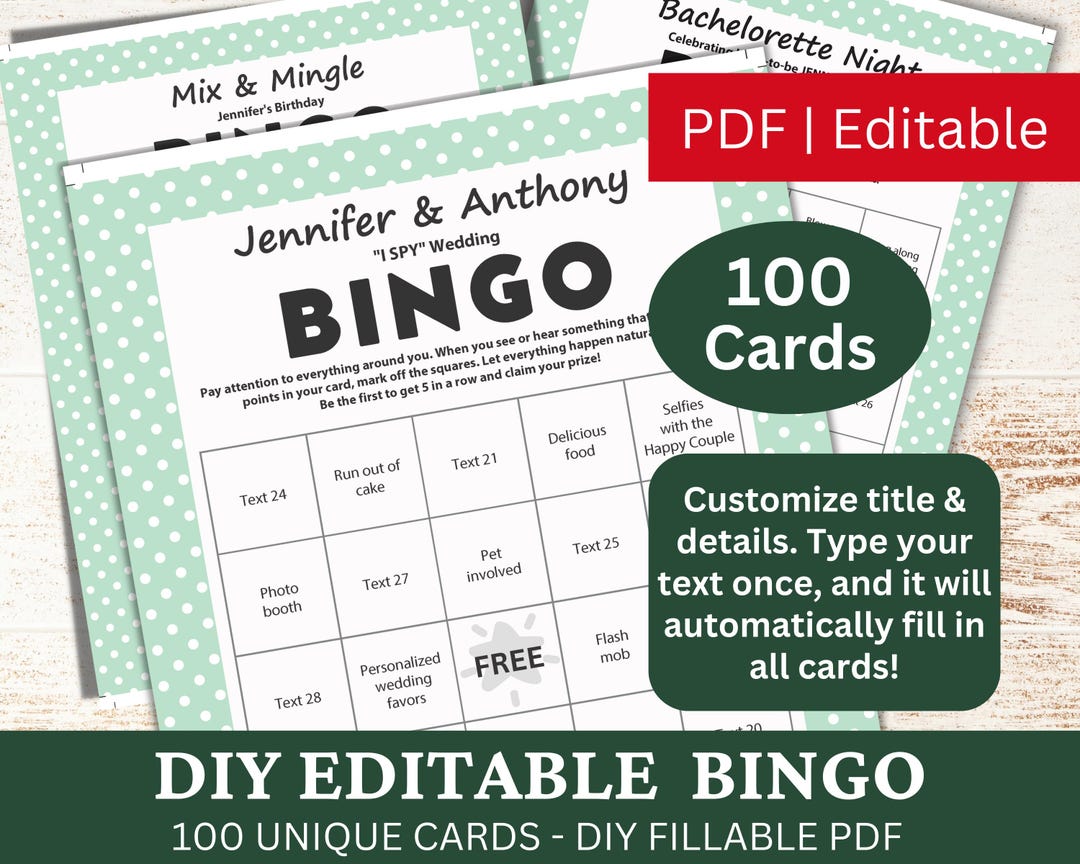 100 Editable Bingo Pastel Turquoise Template PDF, DIY Fillable Bingo ...