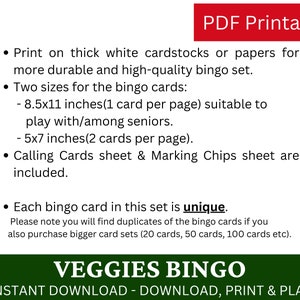 50 Veggies Bingo Game Card, Vegetables Bingo, Food Theme Party Activity ...